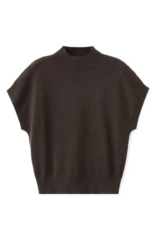 Mango Metallic Mock Neck Short Sleeve Sweater - Chocolate