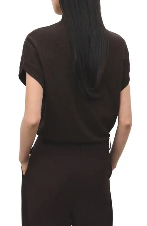 Mango Metallic Mock Neck Short Sleeve Sweater - Chocolate