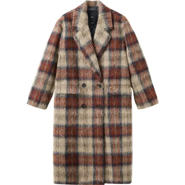 Mango Plaid Wool-blend Double-breasted Coat - Beige