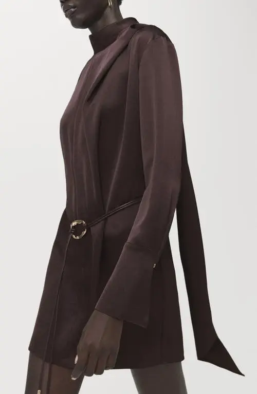 Mango Long Sleeve Satin Dress