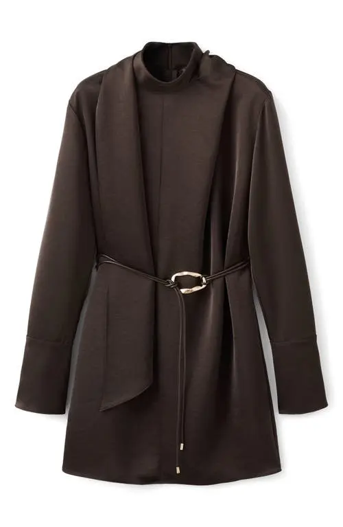 Mango Long Sleeve Satin Dress