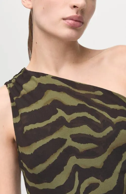 Mango Printed One-shoulder Midi Dress