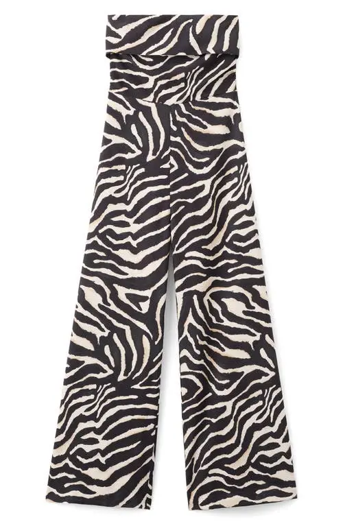 Mango Strapless Zebra Print Jumpsuit - Black