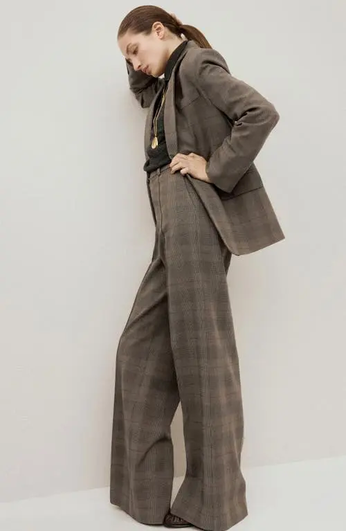 Mango Check Print One-button Blazer