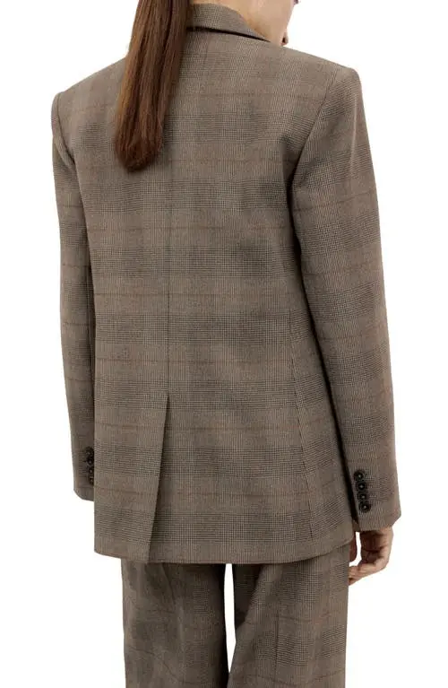 Mango Check Print One-button Blazer