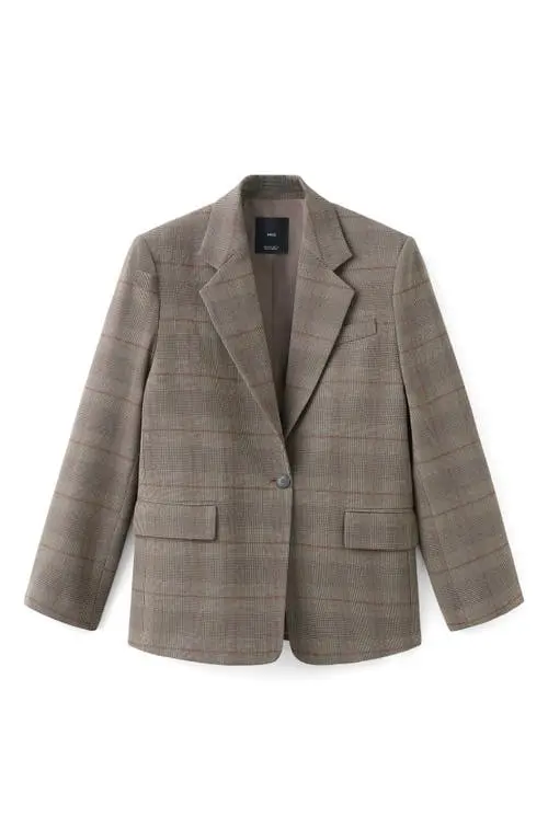 Mango Check Print One-button Blazer