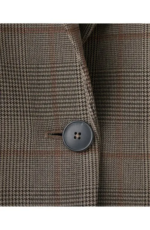 Mango Check Print One-button Blazer