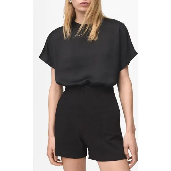 Mango Crop Satin T-shirt - Black