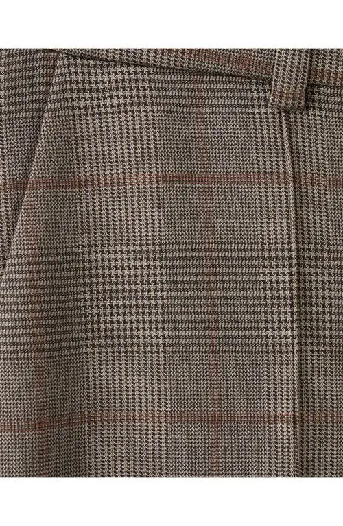 Mango High Rise Straight Leg Check Pants - Brown