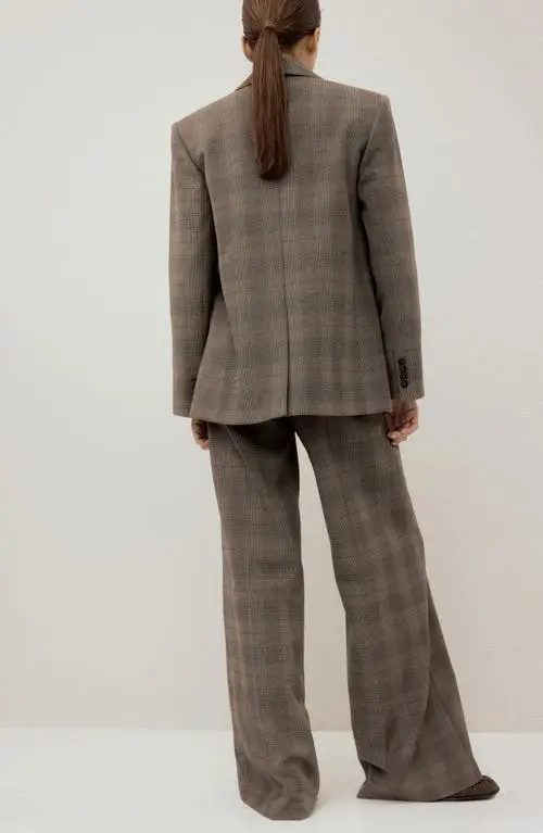 Mango High Rise Straight Leg Check Pants - Brown