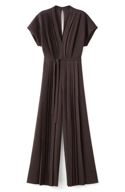 Mango Pleated Tie Belt Jumpsuit - Brown