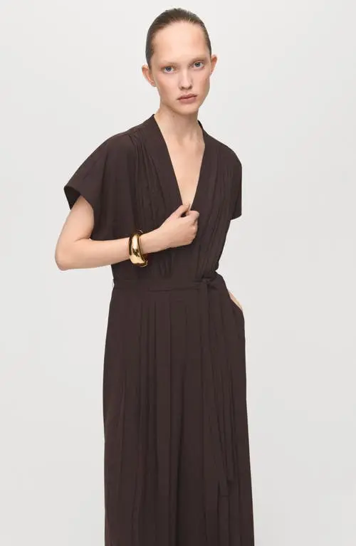 Mango Pleated Tie Belt Jumpsuit
