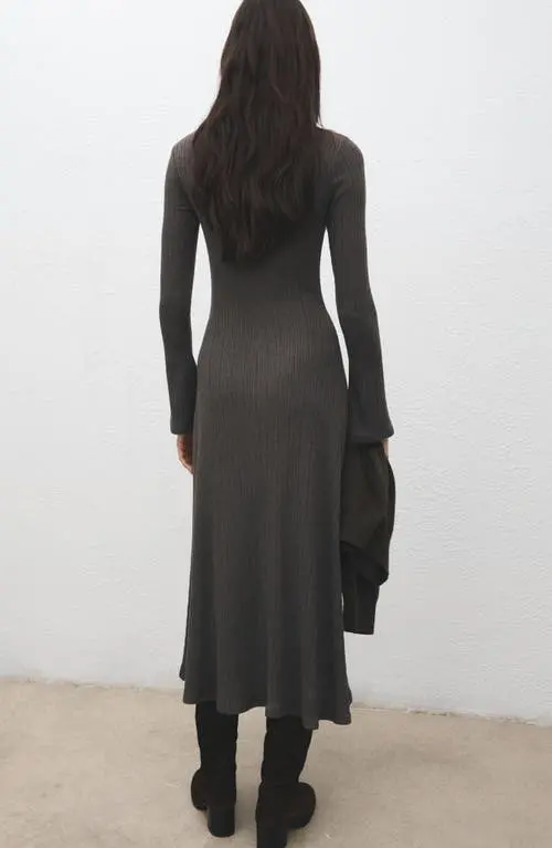 Mango Long Sleeve Ribbed Midi Dress