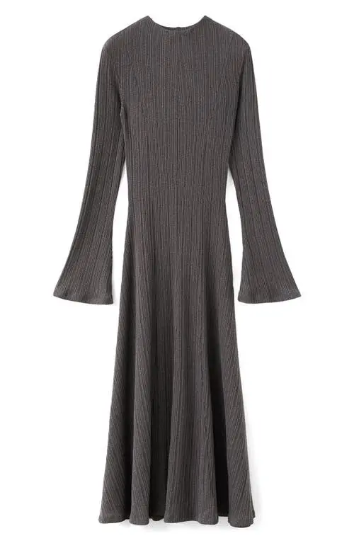 Mango Long Sleeve Ribbed Midi Dress