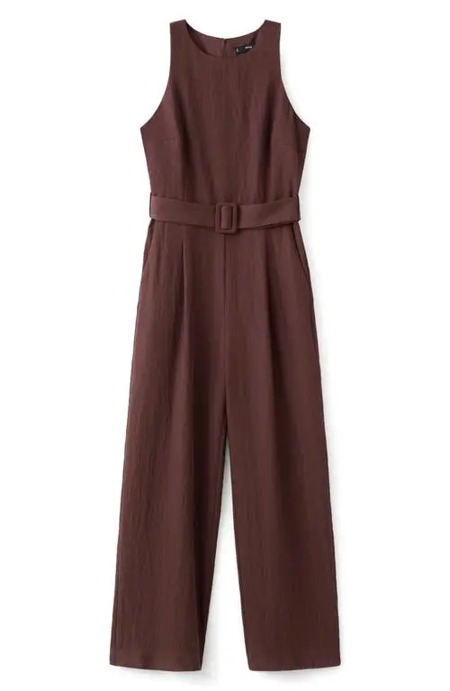 Mango Sleeveless Belted Jumpsuit - Brown
