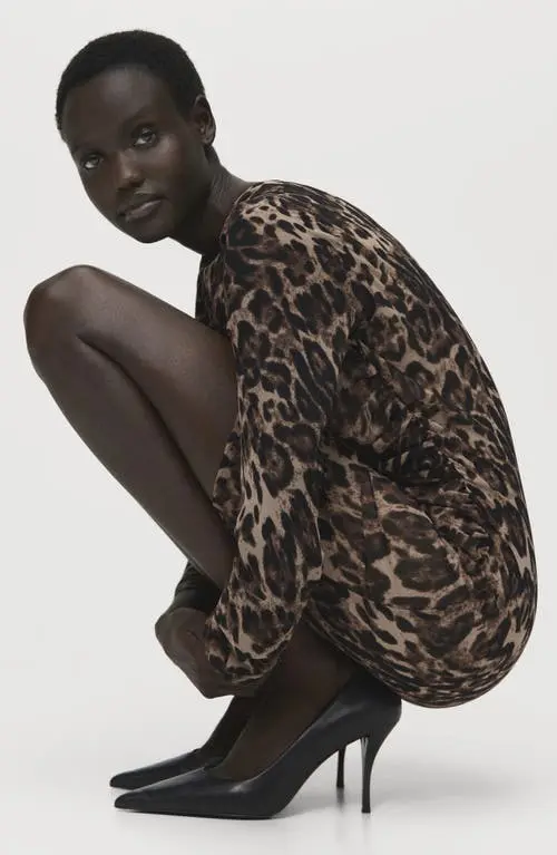 Mango Leopard Print Draped Mini Dress