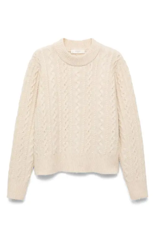 Mango Cable Knit Crewneck Sweater - Ecru