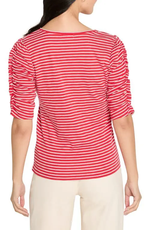 NIC+ZOE Striped Ruched Sleeve Top