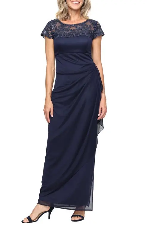 Alex Evenings Sequin Mesh Satin Gown