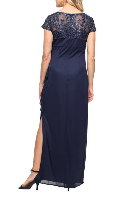 Alex Evenings Sequin Mesh Satin Gown