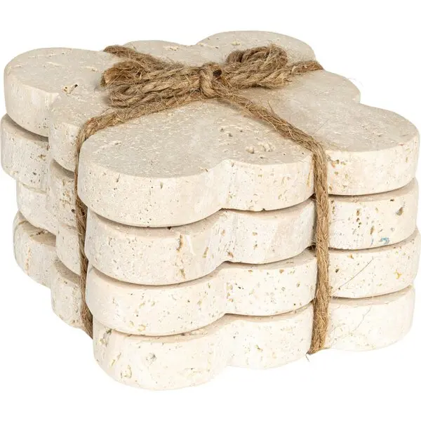 STORIED HOME Tuscan Elegance Travertine Coaster Set