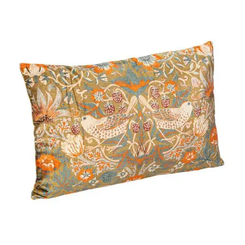 STORIED HOME Cotton Velvet Birds And Flowers Lumbar Pillow - Tan