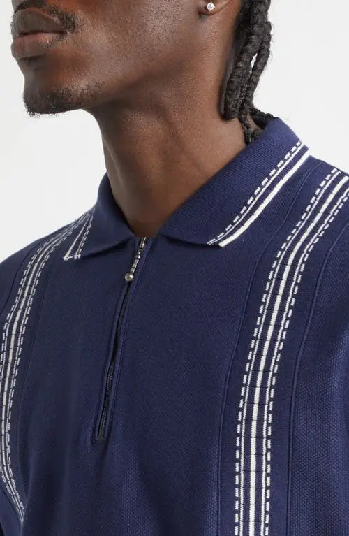 PALMES Stripe Jacquard Trim Zip Polo