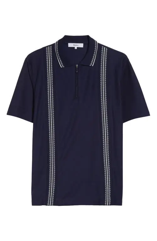 PALMES Stripe Jacquard Trim Zip Polo