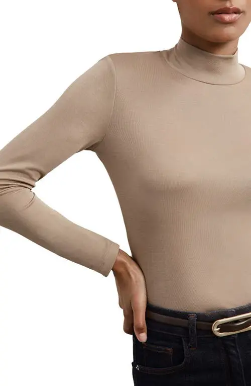 REISS Molly Mock Neck Top - Camel