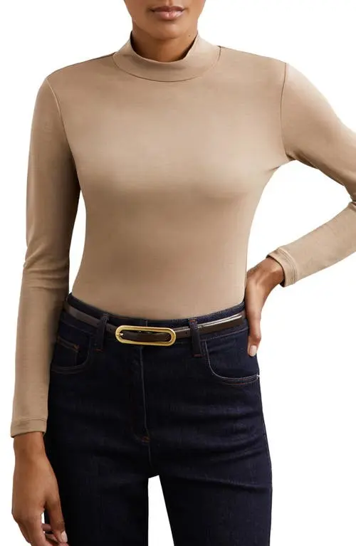 REISS Molly Mock Neck Top - Camel