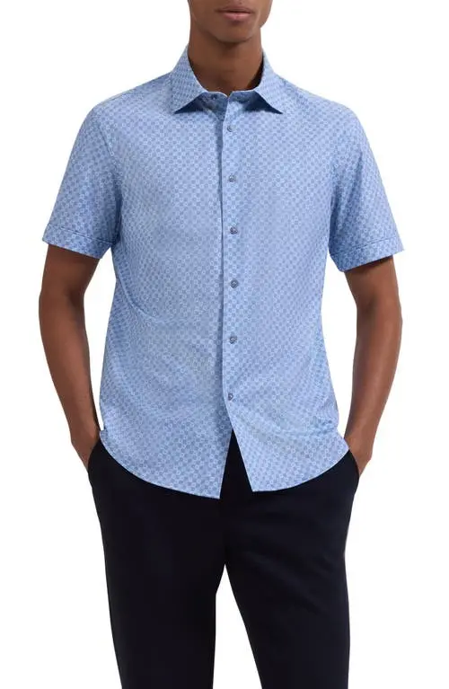 Bugatchi Miles Ooohcotton® Medallion Print Short Sleeve Button-up Shirt - Air Blue