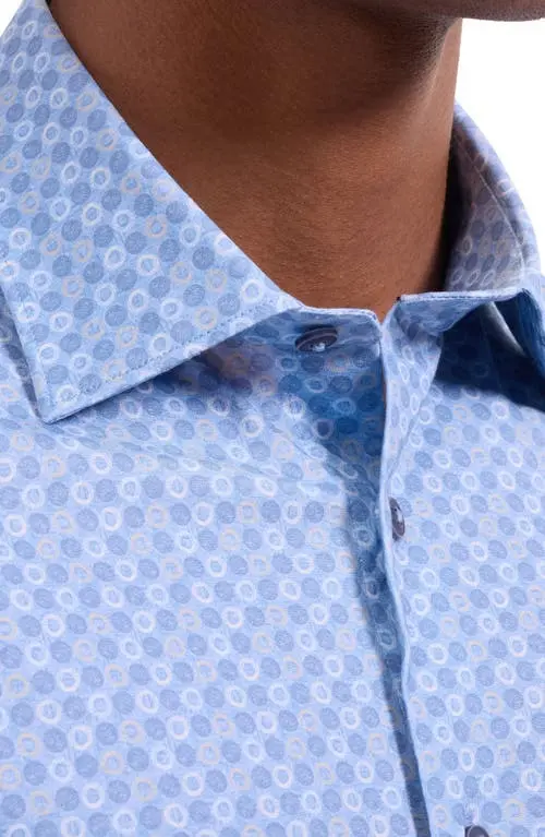 Bugatchi Miles Ooohcotton® Medallion Print Short Sleeve Button-up Shirt - Air Blue