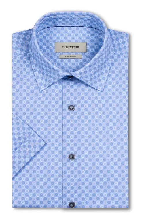 Bugatchi Miles Ooohcotton® Medallion Print Short Sleeve Button-up Shirt - Air Blue