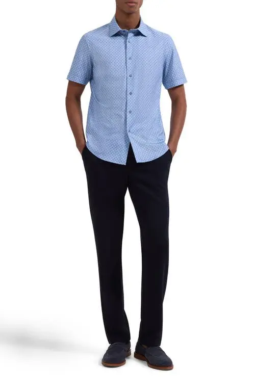 Bugatchi Miles Ooohcotton® Medallion Print Short Sleeve Button-up Shirt - Air Blue