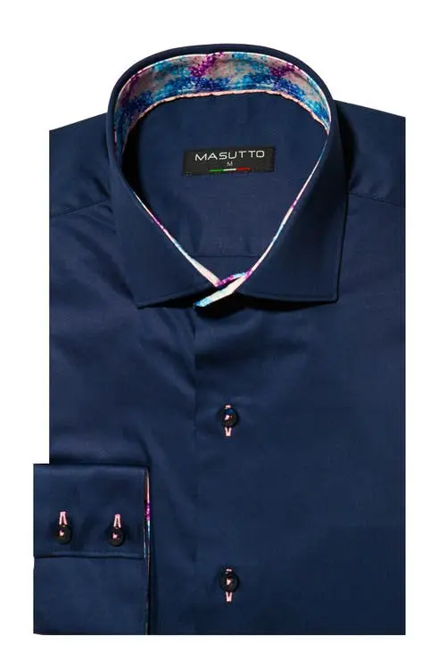 MASUTTO Monaco Solid Button-up Long Sleeve Shirt - Blue