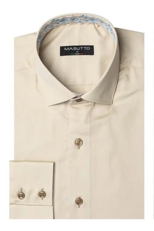 MASUTTO Aria Solid Button-up Long Sleeve Shirt - Beige