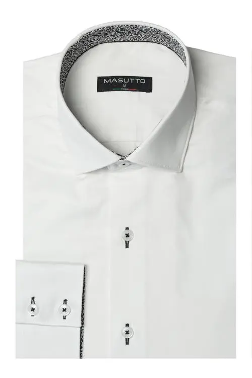 MASUTTO Aria Solid Button-up Long Sleeve Shirt - White