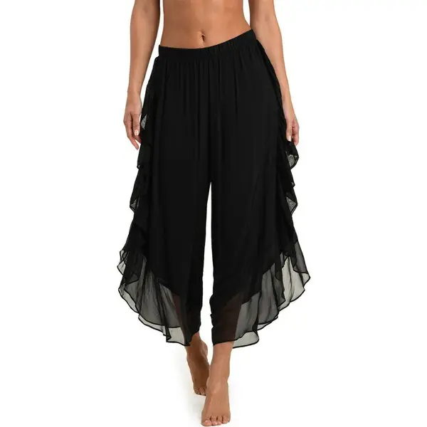L'AGENCE Adonis Ruffle Crop Chiffon Cover-up Pants - Black