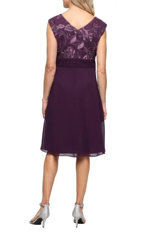 alex evenings plum dress Alex Evenings Embroidered Sequin Empire-Waist Dress - Navy