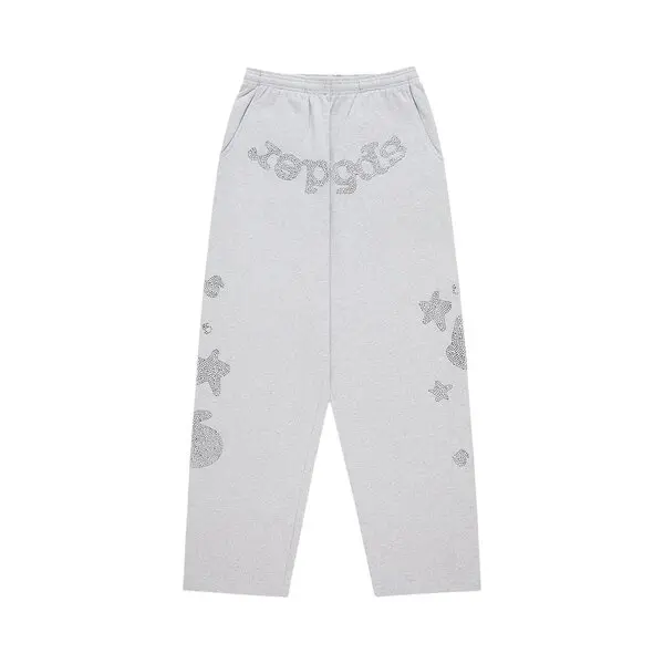 SP5DER Rhinestone Beluga V2 Wide Leg Sweatpants - Grey
