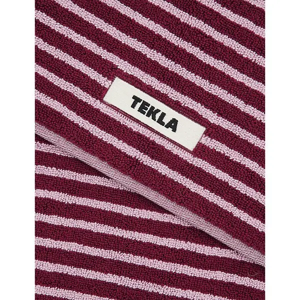 TEKLA Striped Cotton Bath Mat 70cm X 50cm - Red Rose
