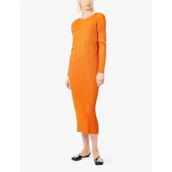 Issey Miyake Pleats Please - AW23 Long Sleeve Dress - Orange Red - 5