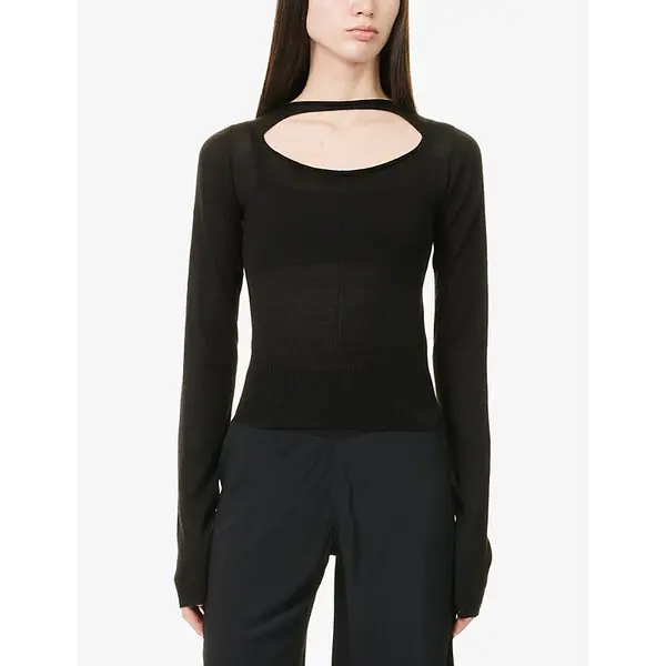 Rick Owens Cut-out Cropped Wool Top - Black