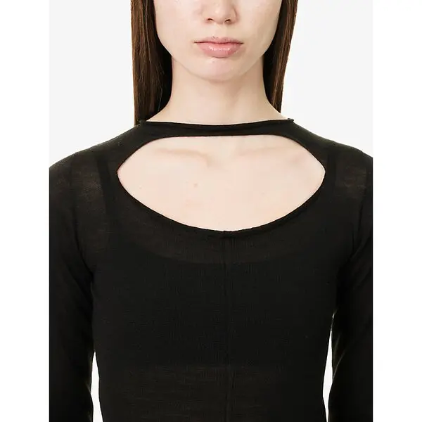 Rick Owens Cut-out Cropped Wool Top - Black
