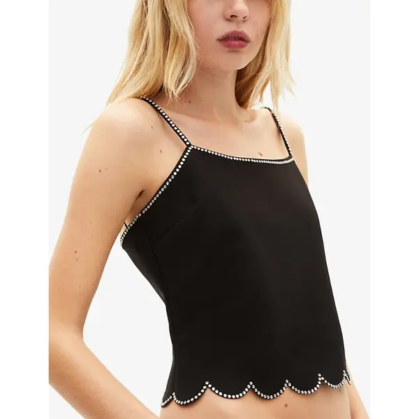 The Kooples Embellished Scalloped-hem Woven Cami Top