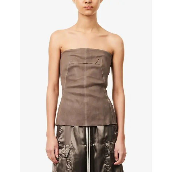 Rick Owens Bandeau Bustier Leather-blend Top - Dust