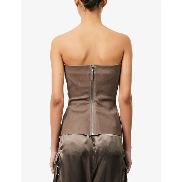 Rick Owens Bandeau Bustier Leather-blend Top - Dust