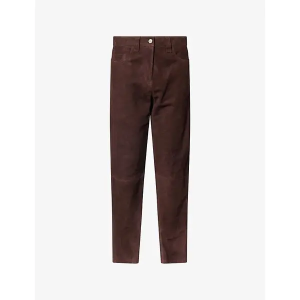 Khaite Callum Relaxed Tapered Leather Trousers - Dark Brown