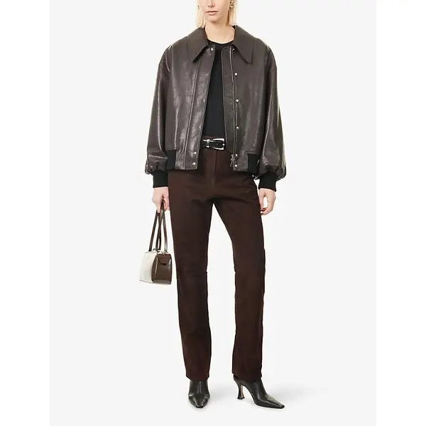 Khaite Callum Relaxed Tapered Leather Trousers - Dark Brown