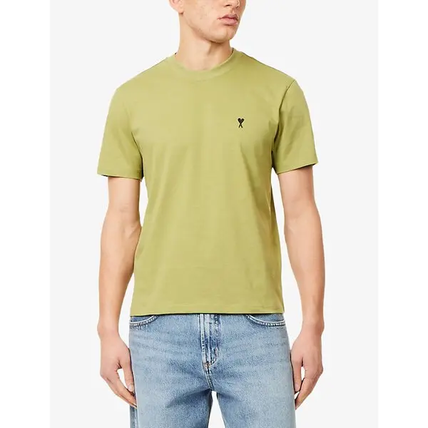 AMI Paris Adc Logo-embroidered Cotton-jersey T-shirt - Matcha